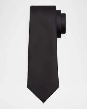 Emporio Armani Silk Twill Microrib Neck Tie Solid Blac