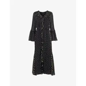 Whistles Metallic Dot-print Woven Midi Dress