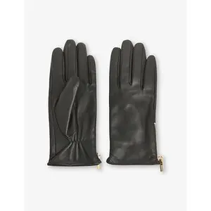 Whistles Zipped Leather Gloves - Black