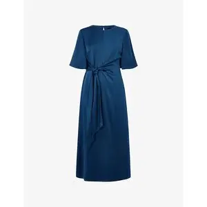 Whistles Twist-waist Satin Midi Dress