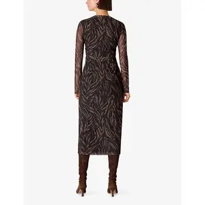 Whistles Abstract Zebra-print Stretch-mesh Midi Dress - Black