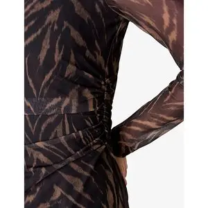 Whistles Abstract Zebra-print Stretch-mesh Midi Dress - Black