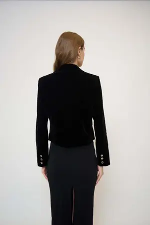 Central Park West Ember Velvet Boxy Blazer - Black