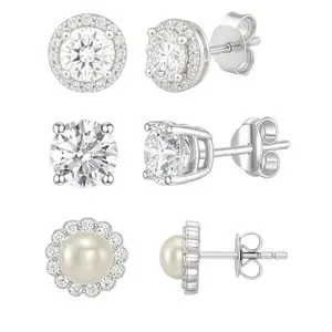 DONATELLO GIAN Sterling Pearl And Crystal Stud Earrings Set - Silver