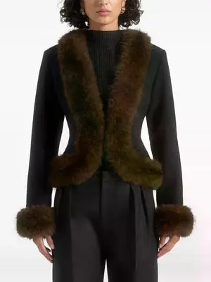 Manière De Voir Faux Fur-trim Jacket - Black