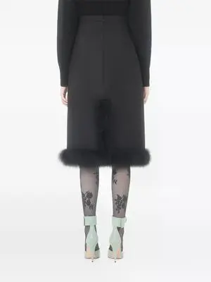 Valentino Garavani Crepe Couture Midi Skirt With Feather Embellishment - Black