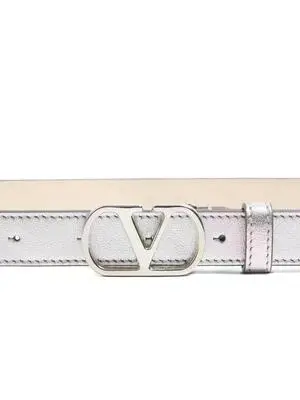 Valentino Garavani V-logo Laminated Belt - Silver