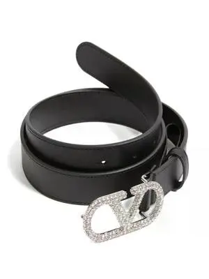 Valentino Garavani Vlogo Signature Crystal-buckle Leather Belt