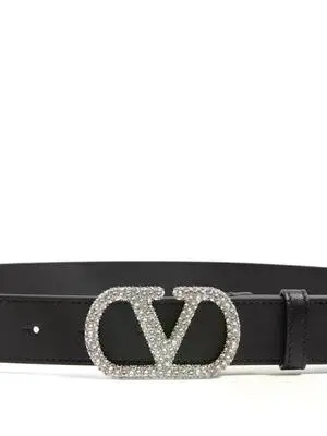 Valentino Garavani Vlogo Signature Crystal-buckle Leather Belt