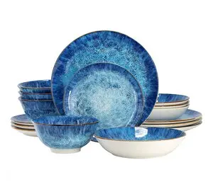 ELAMA Oceanus 16 Piece Porcelain Double Bowl Di Nnerware Set - One-color