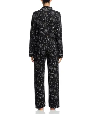 Aqua Notched Collar Jersey Pajama Set Exclusive - Black