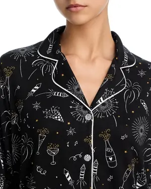 Aqua Notched Collar Jersey Pajama Set Exclusive - Black