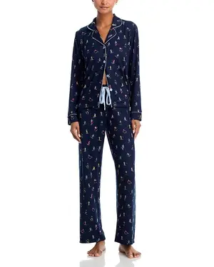 Aqua Notched Collar Jersey Pajama Set Exclusive - Navy