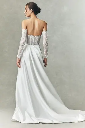 Watters Aster Strapless Lace Wedding Gown