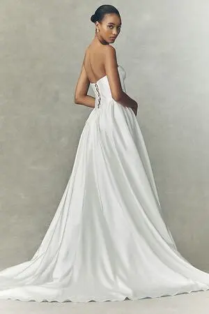 Watters Cara Strapless Fit & Flare Satin Gown
