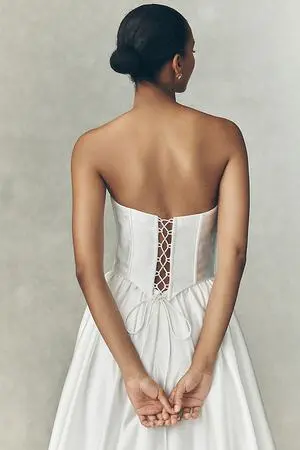 Watters Cara Strapless Fit & Flare Satin Gown
