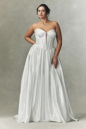 Watters Cara Strapless Fit & Flare Satin Gown