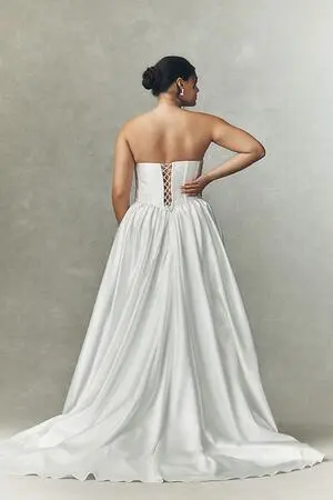 Watters Cara Strapless Fit & Flare Satin Gown