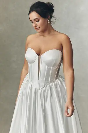 Watters Cara Strapless Fit & Flare Satin Gown