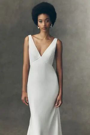 Jenny Yoo Satin V-neck Open-back Gown