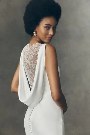 Jenny Yoo Satin V-neck Open-back Gown