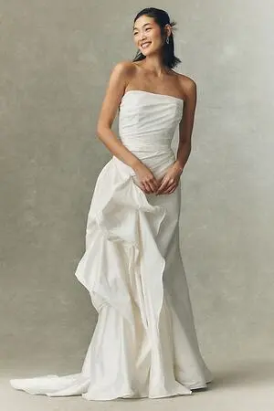 Watters Monroe Strapless Ruffled Column Wedding Gown