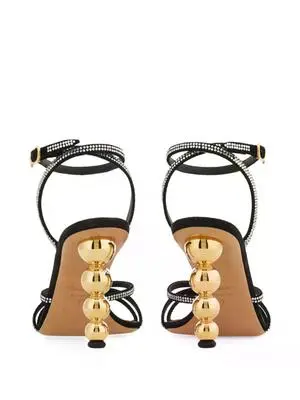 FERRAGAMO Spherical Heel Crystal Embellished Suede Sandals