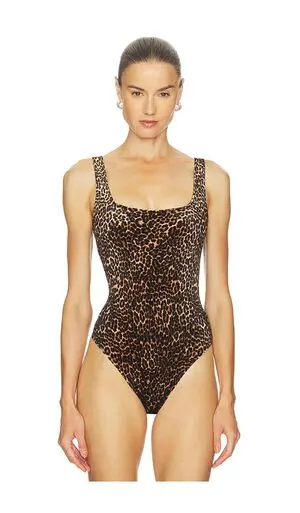 Good American Velvet Modern Tank Bodysuit - Mini Lucky Leopard