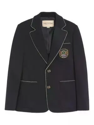 Valentino Garavani Single-breasted Wool Jacket With Torchon Piping And Patch