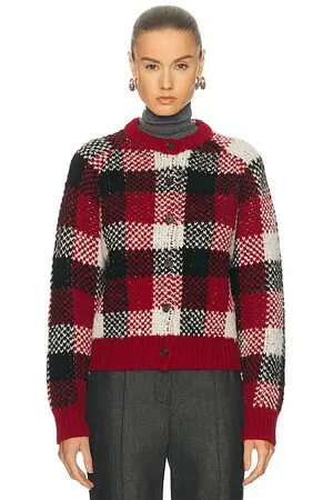 Guest In Residence Buffalo Plaid Wool And Cashmere Blend Cardigan - Ruby Combo
