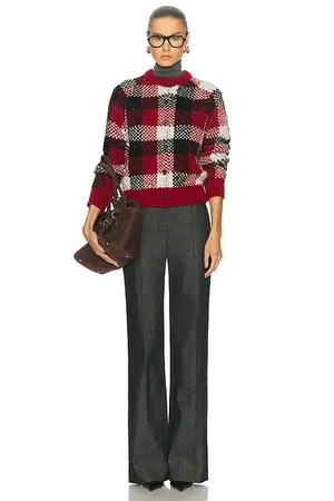 Guest In Residence Buffalo Plaid Wool And Cashmere Blend Cardigan - Ruby Combo
