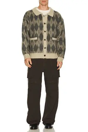FOUND Wool Blend Argyle Cardigan - Grayscale
