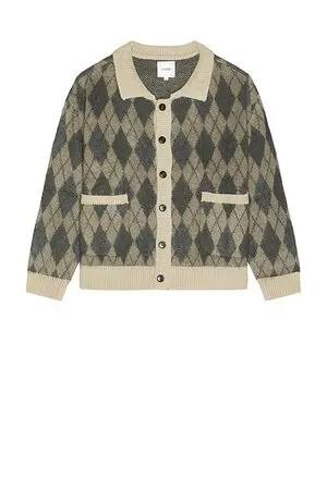 FOUND Wool Blend Argyle Cardigan - Grayscale
