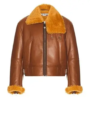 Acne Studios Lhovy Shearling Biker Jacket - Rust Brown