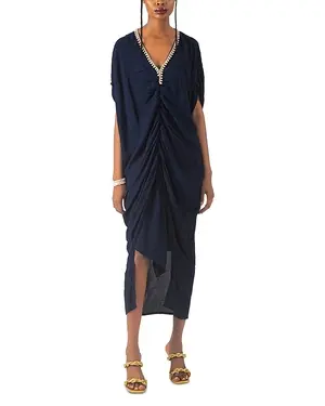 BUSAYO Olami Pearl Trim Asymmetric Midi Dress - Blue