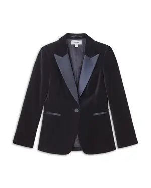 REISS Verda Single Breasted Velvet Jacket - Navy