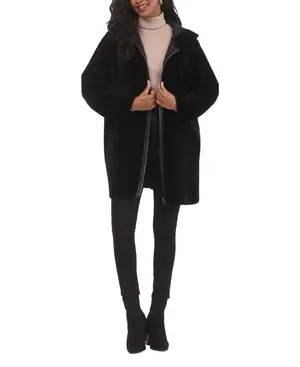Gorski Reversible Textured Shearling Parka Coat - Black/black