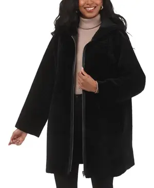 Gorski Reversible Textured Shearling Parka Coat - Black/black