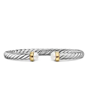 David Yurman David Yurman Cable Flex Bracelet With Pearl And Gold Accent White/silver