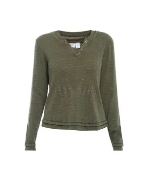 WILT CLOTHING Henley Mock Neck Tee - Dark Olive