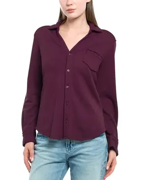 Wilt Button Front French Terry Sweatshirt With Pocket - Dark Fig