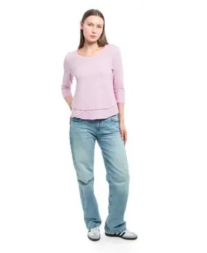 WILT CLOTHING 3/4 Sleeve Shrunken Crew Mock Layer Tee - Mauve Mist