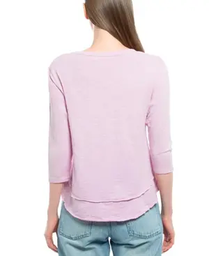 WILT CLOTHING 3/4 Sleeve Shrunken Crew Mock Layer Tee - Mauve Mist