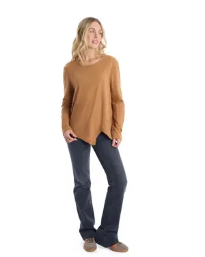 Wilt Clothing Asymmetrical Hem Button Detail Long Sleeve Tee - Medium Brown
