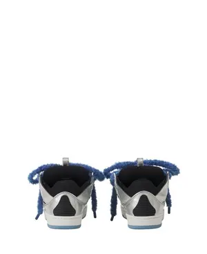 LANVIN Curb Metallic Leather Sneakers With Mesh Laces - Silver