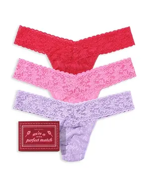 Hanky Panky Matchbox Low Rise Thong, Pack Of 3 - Cool Lavender Purple/taffy/coral