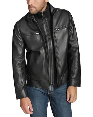 Andrew Marc Winton Leather Bomber Jacket - Black