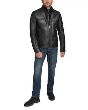 Andrew Marc Winton Leather Bomber Jacket - Black