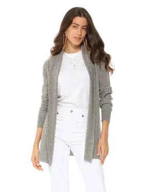 MONTICELLI CASHMERE Long Open Front Pure Cashmere Cardigan - Medium Grey