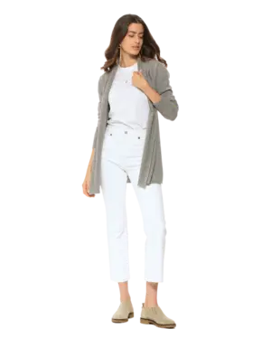 MONTICELLI CASHMERE Long Open Front Pure Cashmere Cardigan - Medium Grey